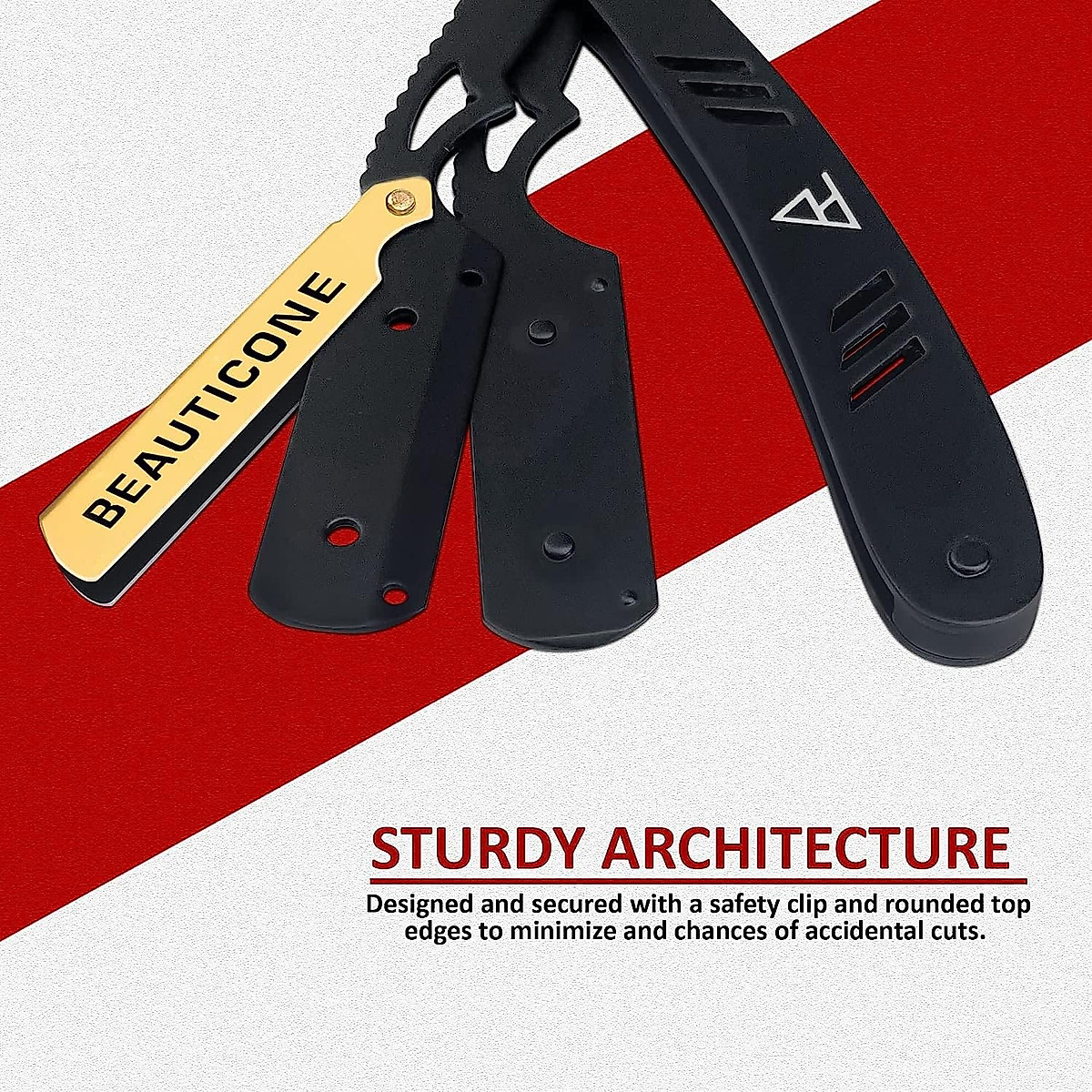 BEAUTICONE Straight Razor for Men, Professional Barber Razor with 100 Single Edge Blades, Straight Edge Single Blade Razors for Men, (Black & Gold with 100 blades)