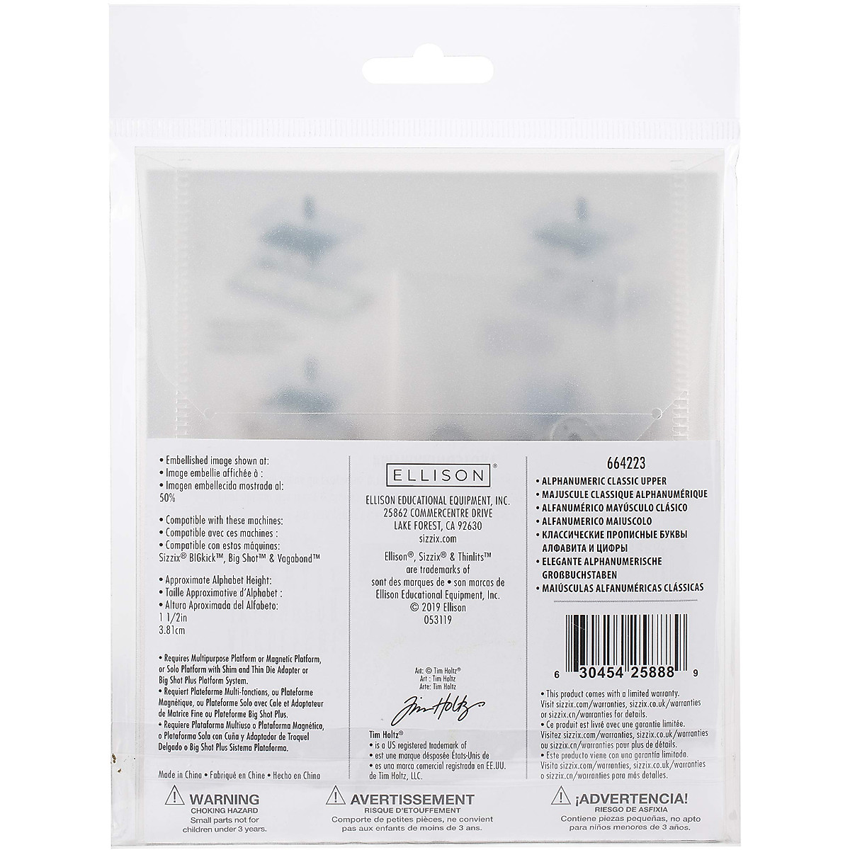 Sizzix Thinlits Die Set 65 Pack Alphanumeric Classic Upper Case by Tim Holtz, Multicolor