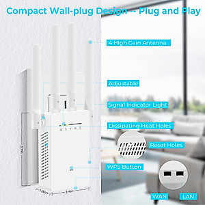 2023 WiFi Extender Signal Booster,360 Full Coverage of 8200sq.ft and 45+ Devices, Internet Booster for Home, Wireless Internet Repeater and Signal Amplifier, 5 Modes,1-Tap Setup