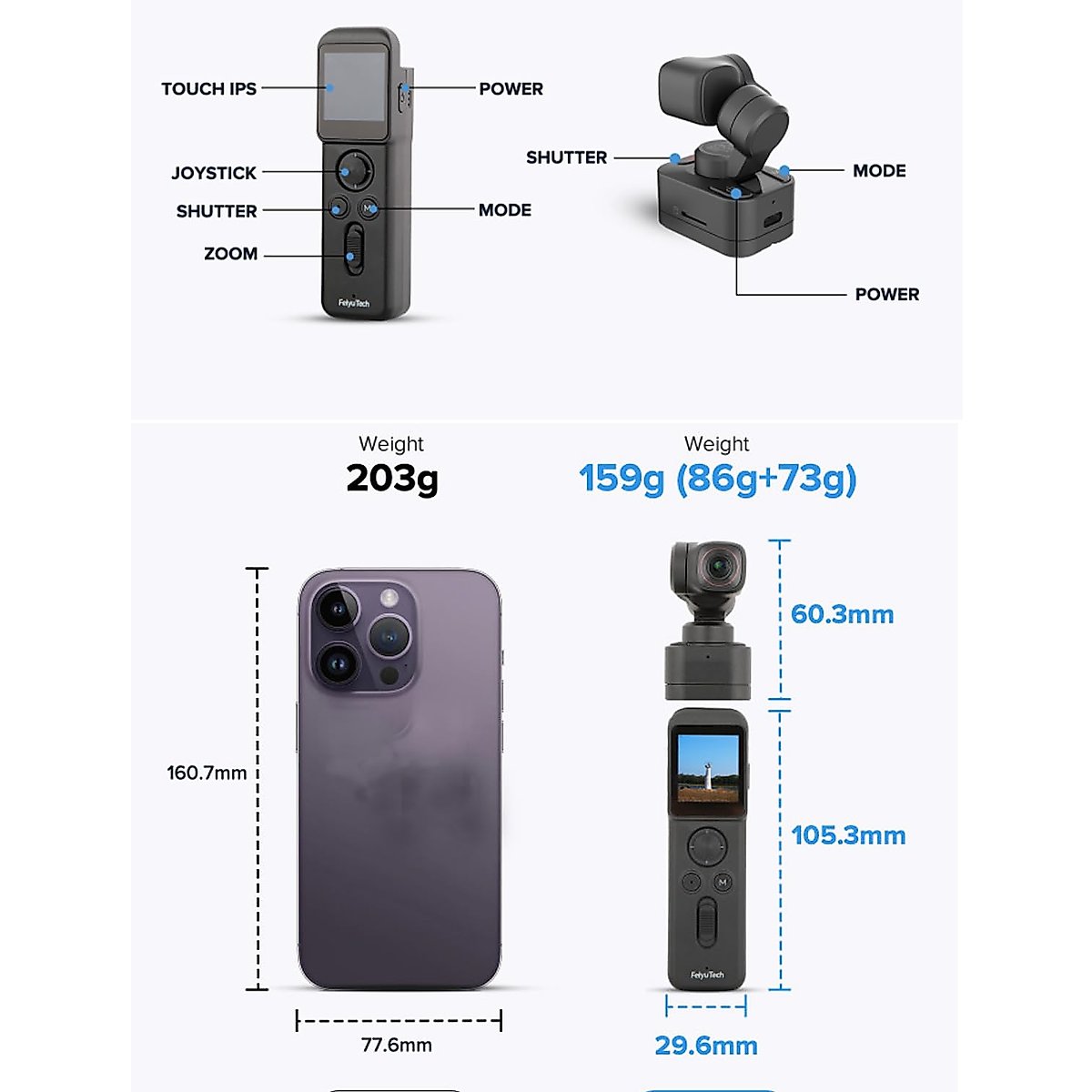 FeiyuTech Pocket 3 kit -Remote Handle&Camera 4K 60FPS Camera with Handheld 3-Axis Stabilizer, Pocket Action Camera, AI Tracking, Detachable Handle, Magnets for YouTube TikTok Video Vlog