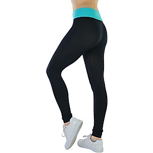 ToBeInStyle Women's Fold Over Yoga Leggings - Mint-Black - One Size