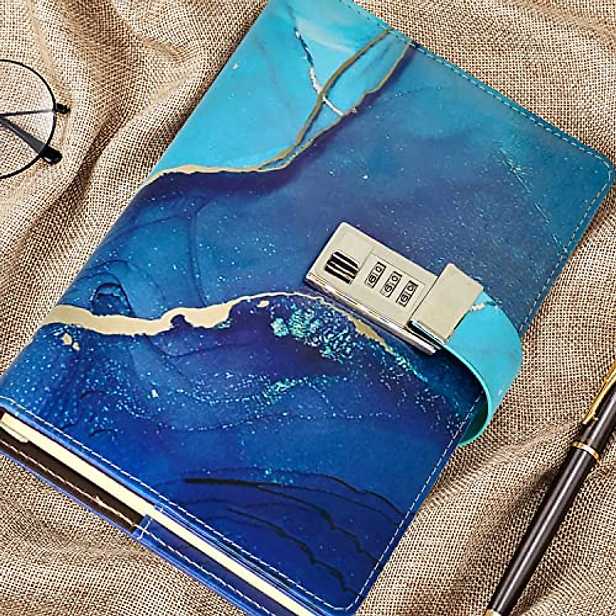 Diary with Lock for Girls and Women 240 Pages Adorezyp Notebook for Girls ages 8-12 - Kids Journals for Writing, Self-Expression & Creativity– Journal with Lock Includes Leather Journal Notebook, Combination Lock (Blue)