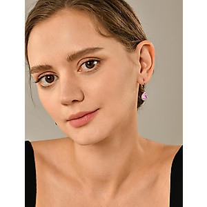 YL Women's Dangle Drop Earrings Sterling Silver Solitaire Leverback Earrings Halo Teardrop Created Pink Tourmaline Jewelry Gifts