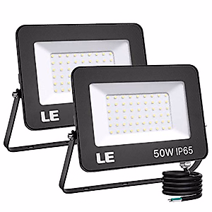 LE LED Flood Lights Outdoor 50W, 4200LM 5000K Daylight White Super Bright Lighting, IP65 Waterproof, Flexible Stand Outdoor Floodlights for Garden, Yard, Party and Patio, 2 Pack