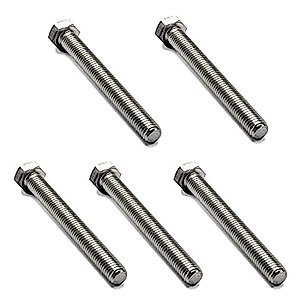 Bettomshin 5Pcs M12 x 100mm Hex Bolts, 304 Stainless Steel 1.75mm Thread Pitch Fully Threaded Metric Hex Head Screw Bolts, Hexagon Screw Bolt, Hex Tap Bolts, Silver (Overall Size 107.68x19x19mm)