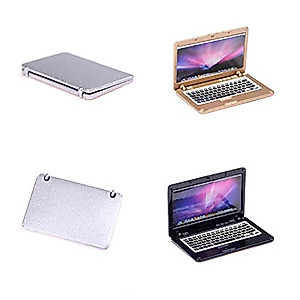 1 Pack Dollhouse Mini Laptop Scene Miniatures Computer Simulation Notebook Lap Top Lovely Folding Laptop Model for Doll DIY 1/12 1/6 Scale Dolls House Furniture Doll Accessories Kids Pretend Toys