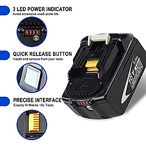 【18 Volt 6.0Ah BL1860B】 2Packs Replacement Battery and Charger for Makita 18V Battery Lithium BL1860 BL1850 BL1845 BL1840 BL1830 BL1820 BL1815 BL1860B Battery + 1 Charger for Makita 14.4v-18V Battery