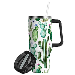 Yasala Car Tumbler with Handle Cactus Floret Travel Mug Coffee Cup Insulated Beverage Container Mega Cup for Hot Cold Drinking Thermos Water Bottle Cupholder Friendly 40 oz