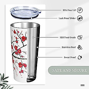 DLUCCA 20oz Insulated Coffee Tumbler With Straw Stainless Steel Swig Tumblers,Travel Mugs Insulated For Hot And Cold,Reusable Thermal Water Bottle Cup For Car Camping Exercise（Painting Plum Blossom ）