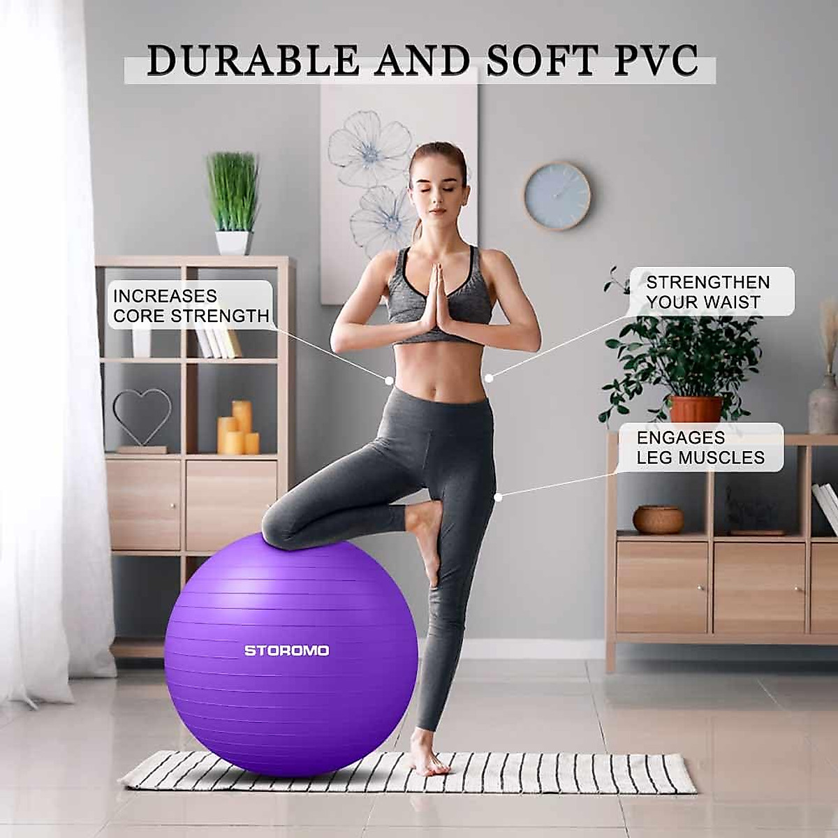 STOROMO Exercise Ball,Yoga Ball(with Exercise Tutorial)，Extra Thick Non-Slip,Holds 2500 lbs, Workout Ball for Pregnancy Birthing and Balance Stability (Purple, 45cm/17.7in)