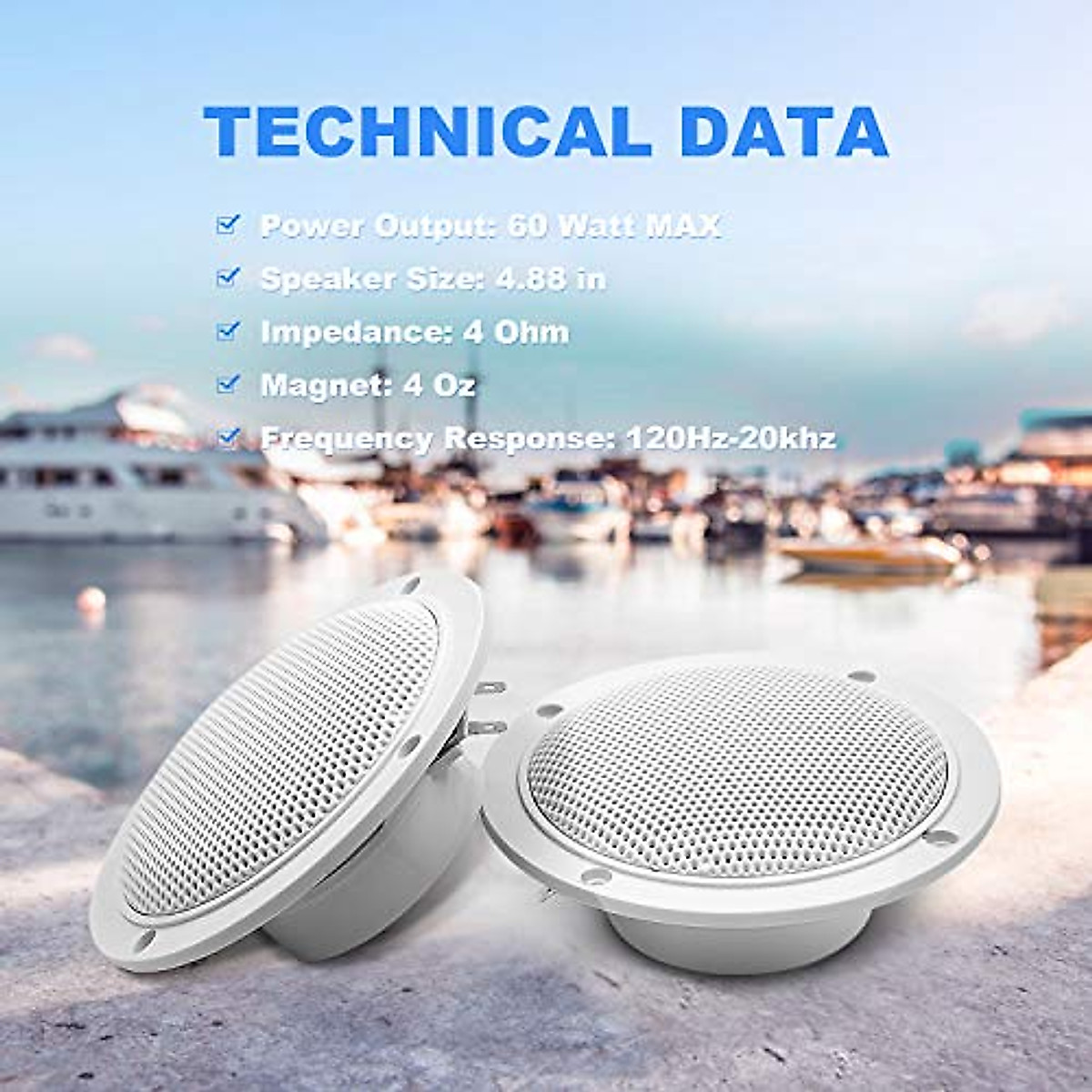 GUZARE Marine Stereo Audio Package - MP3 USB AM FM AUX in Marine Gauge Stereo Bluetooth Receiver Waterproof Radio with 1 Pair 4 Inch White Marine Speakers 304-4001W