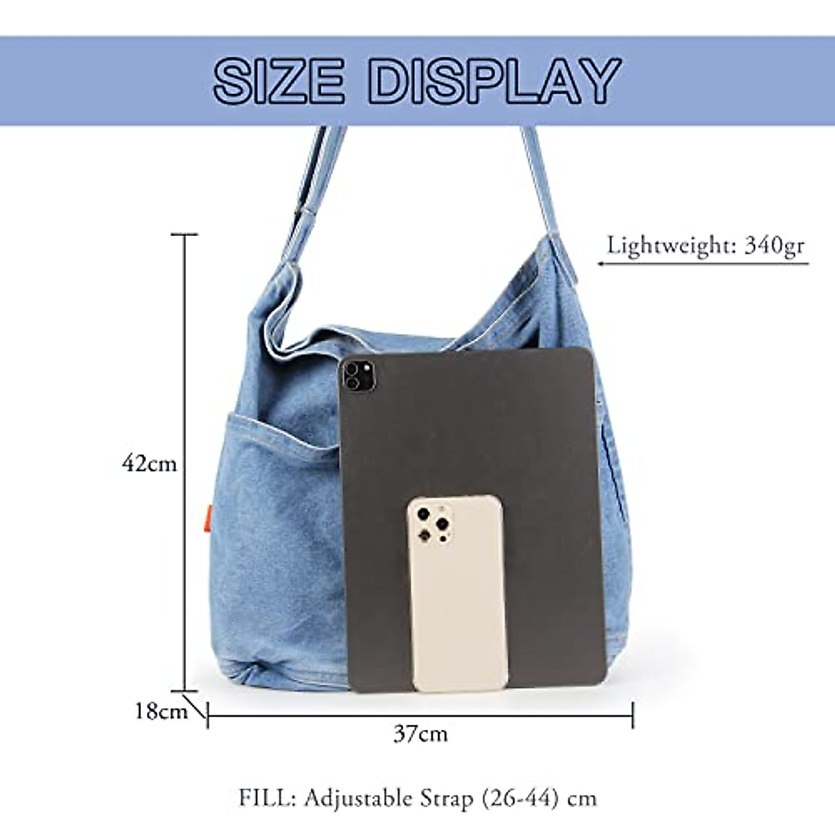Ynport Jean Purse for Women Denim Purses and Handbags Retro Casual Large Hobo Bag Lightweight Travel Shoulder Crossbody Purse