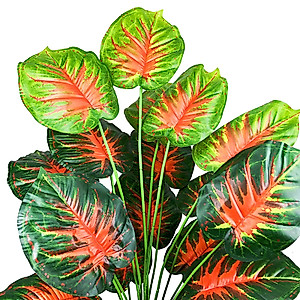 Rozwkeo Artificial Plants Fake Turtle Tree Leaves with Stems 29" Tall Faux Palm Tree Large Imitation Frond Monstera Leaf Tropical Plant Greenery Floral Jungle Party Home Outdoor Garden Decoration