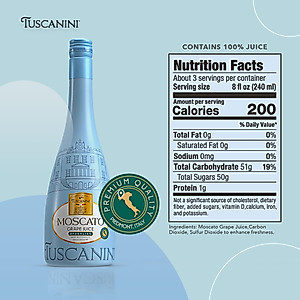 Tuscanini Sparkling Moscato Grape Juice, 25.3oz (2 Pack) | Non Alcoholic Italian Moscato | Elegant Champagne Bottle | Imported from Italy | Great for Cocktails | Kosher