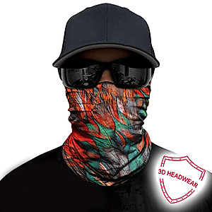 Obacle Seamless Bandana for Rave Face Mask Dust Wind UV Sun Protection Neck Gaiter Tube Mask for Women Men Festival Party Motorcycle Riding Fishing Hunting (Feather Red Green)