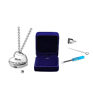 VIUJUH Cremation Urn Necklace for Ashes Urn Jewelry,Forever in My Heart Carved Locket,Stainless Steel Keepsake Waterproof Memorial Pendant for mom& dad Free Filling Kit (Mom)