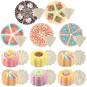 2 Sets Mooncake Mold Press 50g with 11 Stamps, SENHAI Flower and Triangle Shape Decoration Tools for Baking DIY Cookie - White