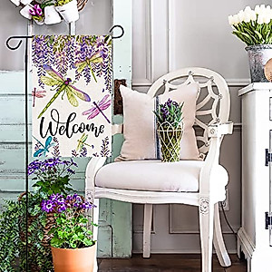 Baccessor Spring Summer Flower Garden Flag Wisteria Dragonfly Floral Welcome Small Yard Flag Burlap Double Sided Vertical Seasonal Farmhouse Wedding Yard Outdoor Decoration 12x18 Inch