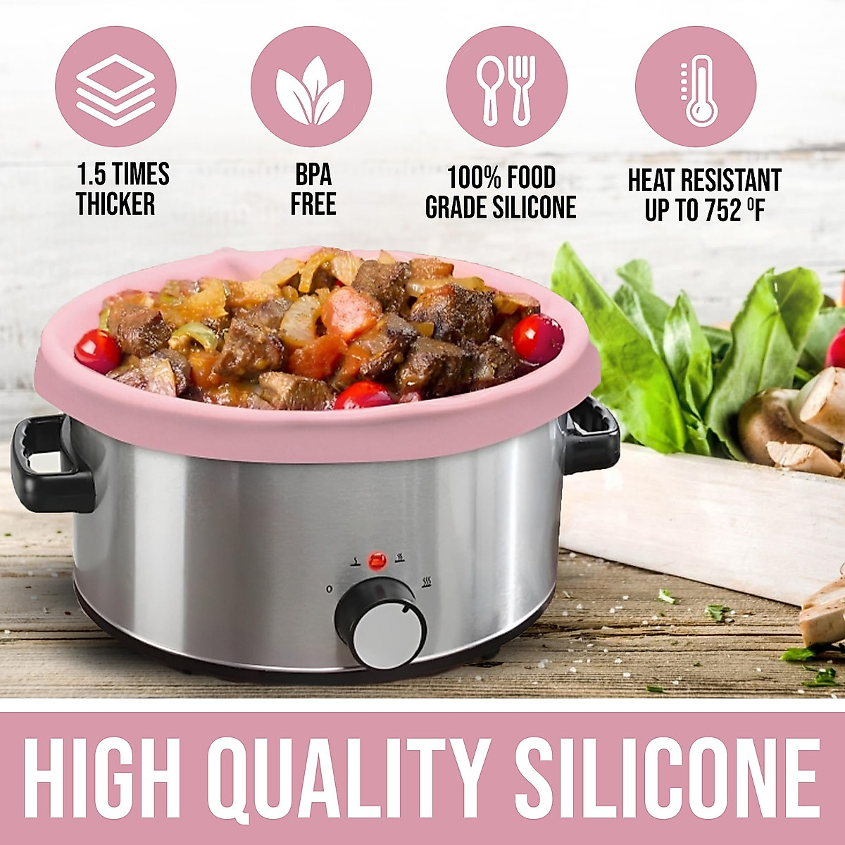 2 Pack Silicone Slow Cooker Liner, Slow Cooker Liners, Ideal for Easy Clean Up, Fits 6-8 Quart, Oval or Round Pot, Slow cook Liners are Reusable and Leak proof, Slow cook bag Liners, Disposable