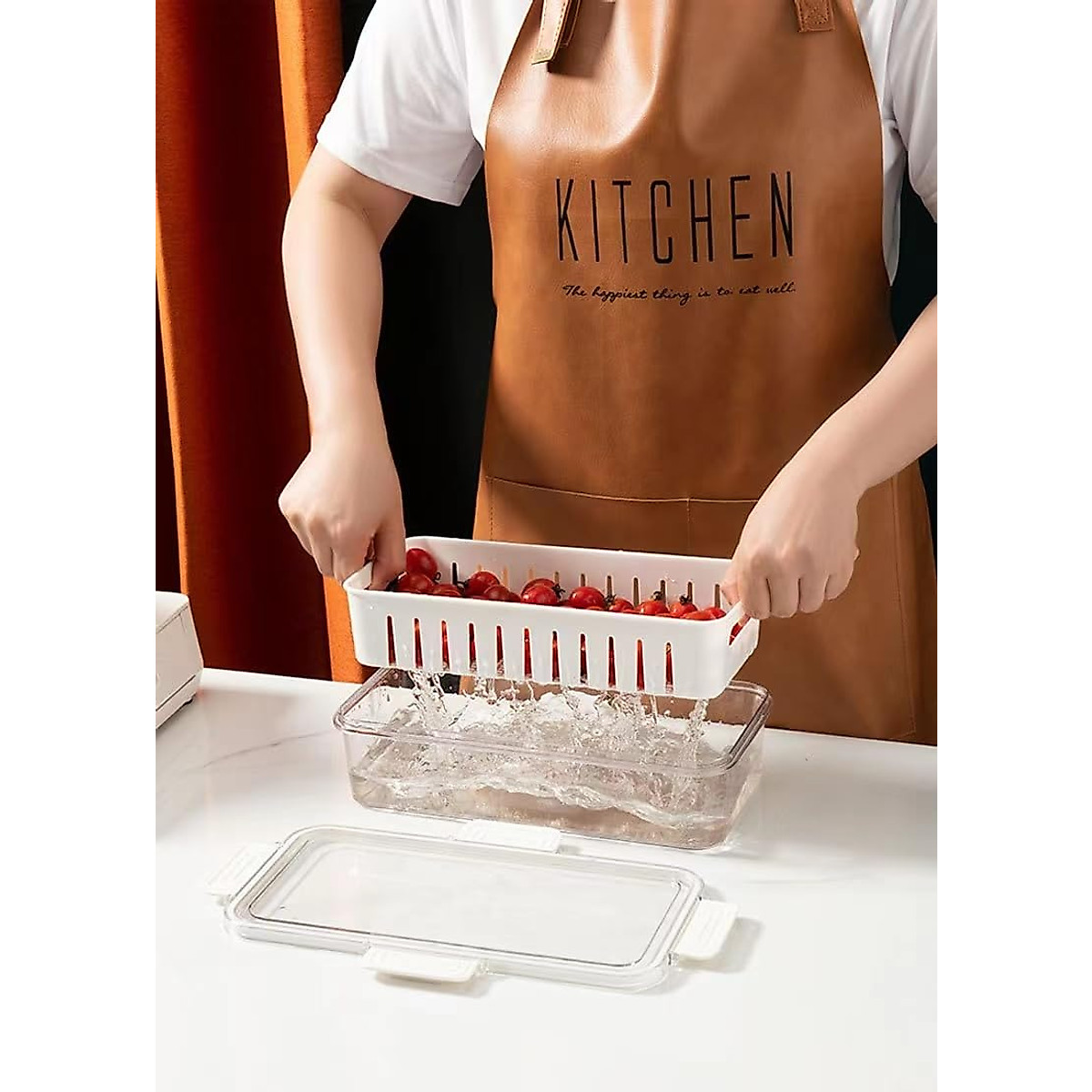 Frianchlly 1PCS Produce Saver Rectangular Food Storage Container, White, 11.5 x 3 x 3 Inches, Airtight, Leak Proof, Reusable, Durable, Dishwasher Safe