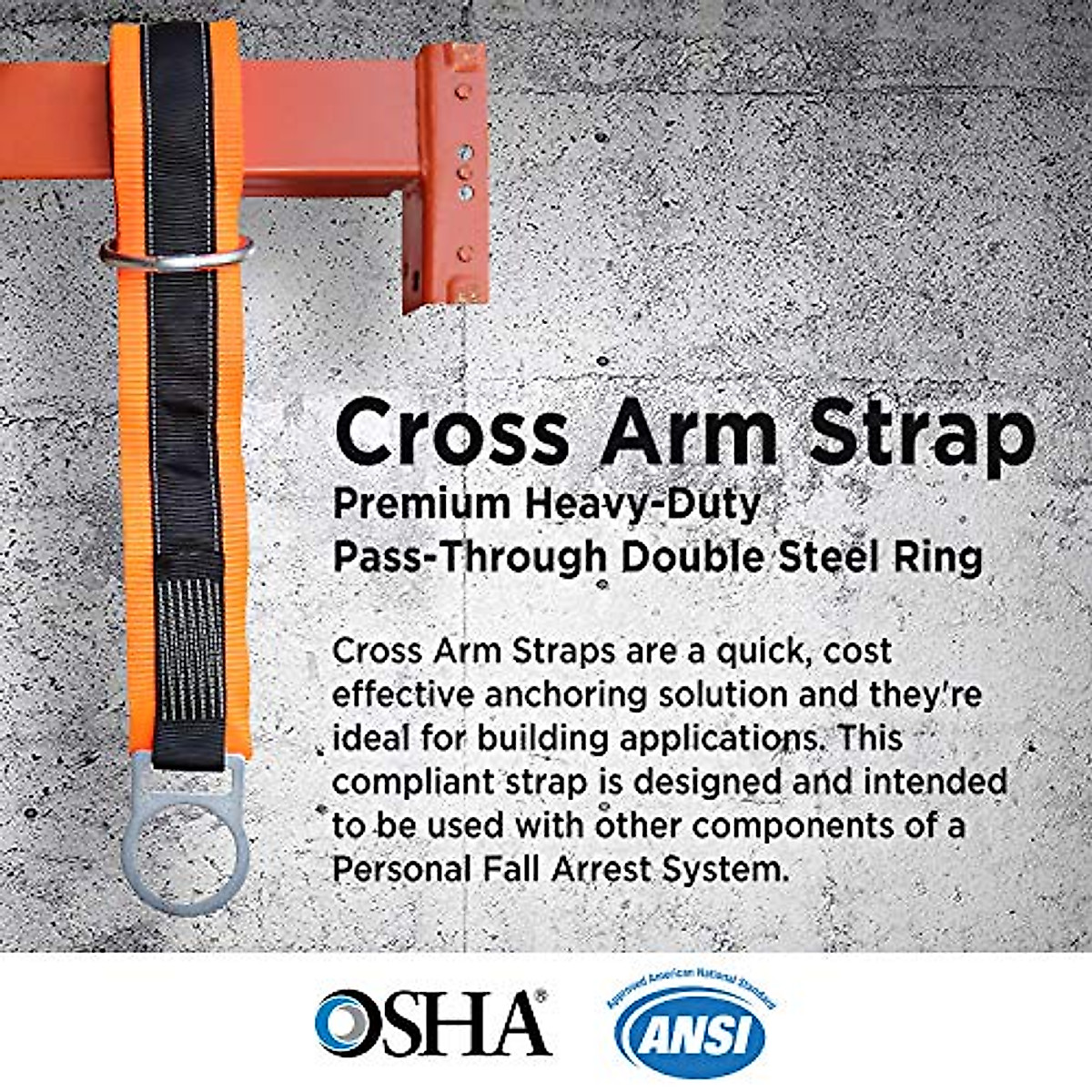 AFP 3’ Cross Arm Strap Premium Heavy-Duty Pass-Through Double Steel Ring, Safety Fall Protection Anchorage Connector (OSHA/ANSI) PPE