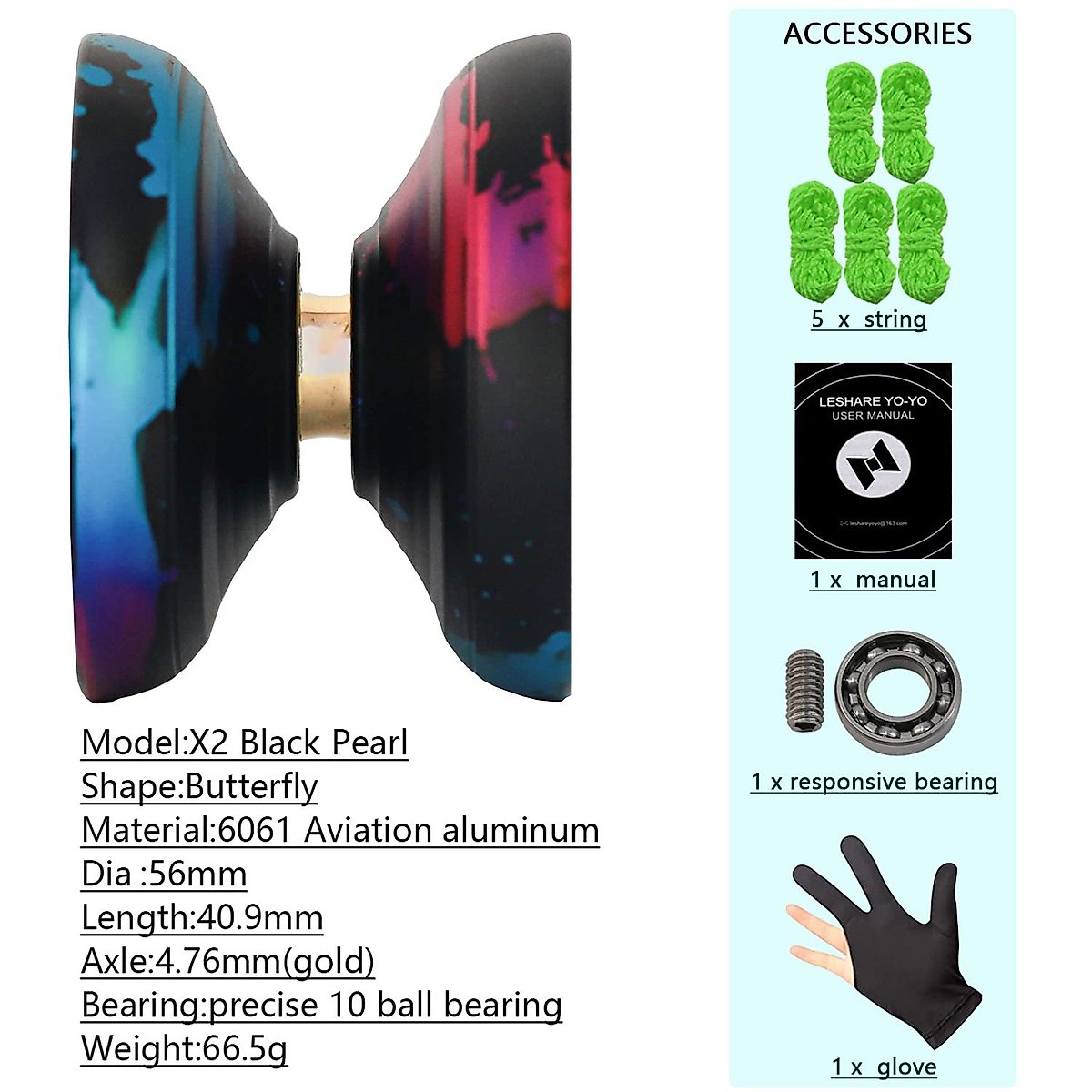 Professional Responsive Yoyo, Aluminum Yo Yo for Kids Beginner, Replacement Unresponsive Ball Bearing for Advanced Yoyo Players + 1 Glove + 5 Yoyo Strings (Multi-Color)