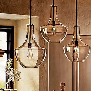 Kichler Everly 19.75" Kitchen Bell Pendant in Olde Bronze®, 1-Light Clear Glass Pendant Light, (19.75" H x 13.75" W), 42046OZ