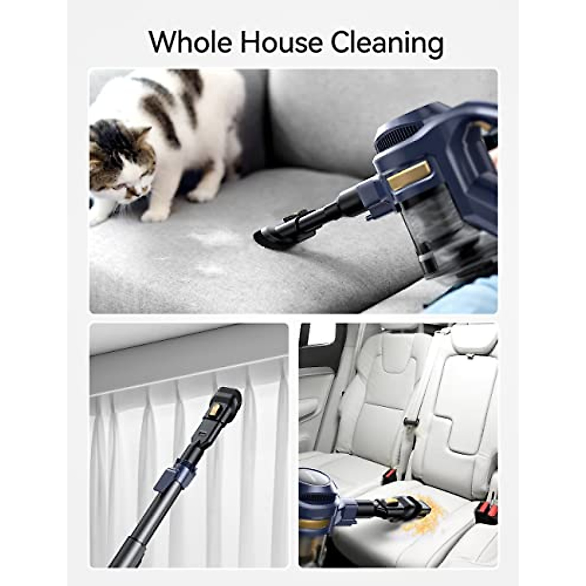Voweek Cordless Vacuum Cleaner, Lightweight Stick Vacuum Cleaner with Powerful Suction, Detachable Battery, Self-Standing, 1.3L Dust Cup, 4 in 1 Handheld Vacuum for Home Hard Floor Carpet Pet Hair