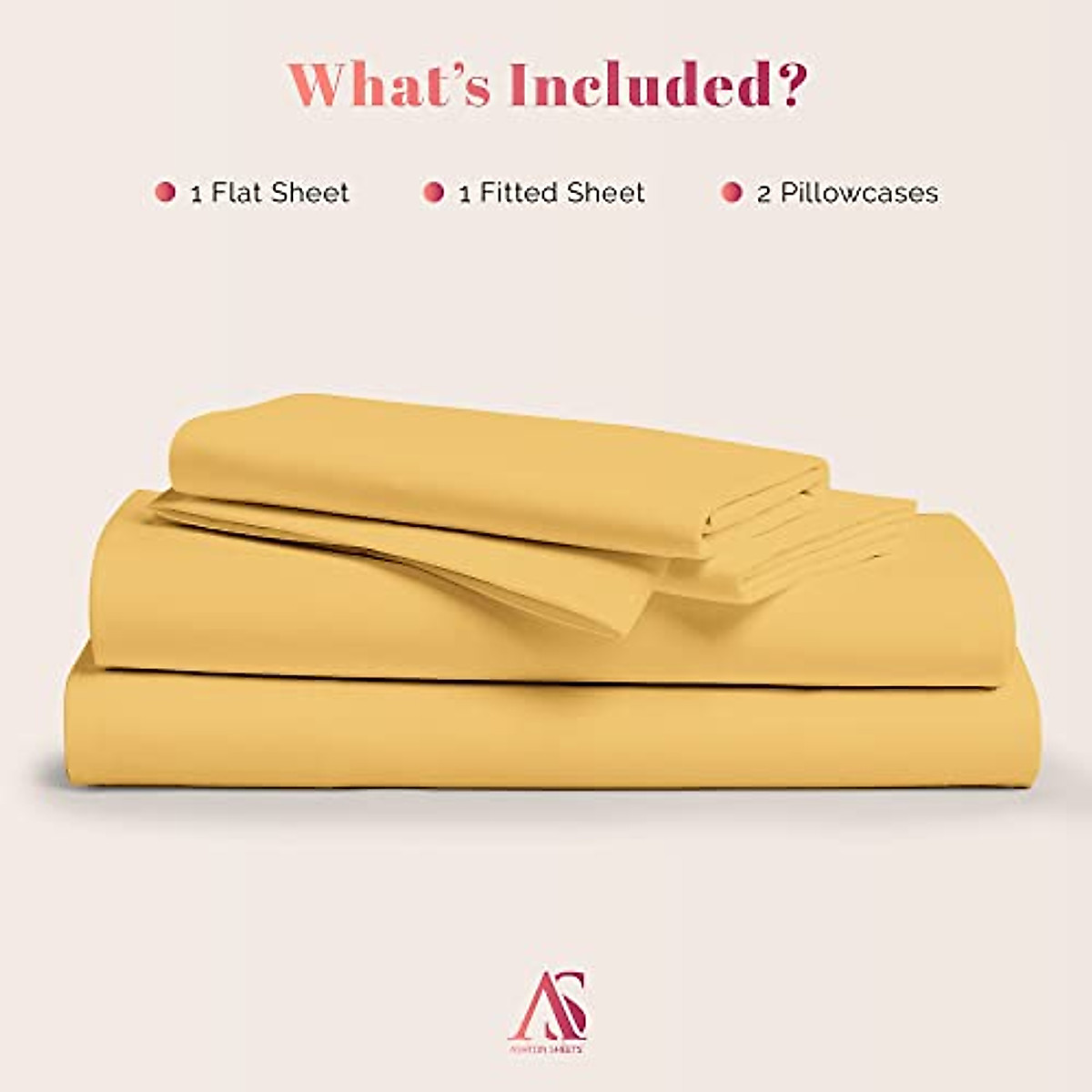 Ashton Sheets 100% Egyptian Cotton Sheets Queen Size - 1000 Thread Count 4 PC Queen Sheet Set Egyptian Cotton, Sateen Luxury Sheets Queen Size, High Thread Count Sheets, 16" Deep Pocket - Harvest Gold