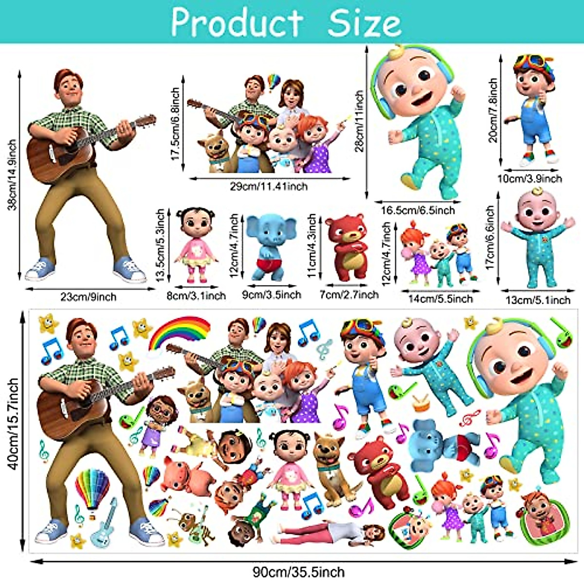 Cartoon Wall Decals Waterproof Peel and Stick Wall Decoration Stickers for Boys Girls Bedroom Bathroom Living Room Kitchen Nursery Playroom Decor