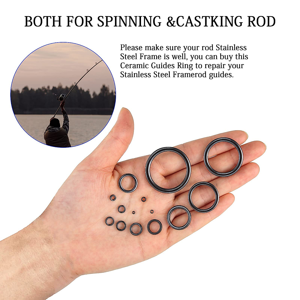 Fishing Rod Guides Repair Kit 15 Sizes Stainless Steel Ceramic Fishing Rod Guides Fishing Rod Eyelet Repair Kit with Stainless Steel Tweezer for Fishing(30 Pieces)