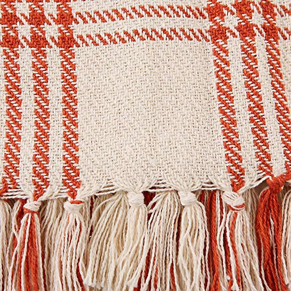 DII Modern Farmhouse Plaid Collection Cotton Fringe Throw Blanket, 50x60, White/Vintage Red