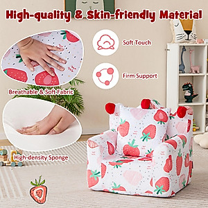 HONEY JOY Toddler Couch, Crown Shaped Kids Chair w/Bonus Pillow, Comfy Kids Playroom Furniture w/Velvet Cover & Extra Soft Foam, Lightweight Baby Sofa, Kids Sofa for Boys Girls (Pink Strawberry)