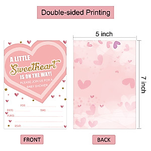 25 Sweetheart Baby Shower Invitations for Girls, Pink Baby Shower Invites with Envelopes, A Little Sweetheart is on the Way Baby Shower Fill-in Invitations Cards