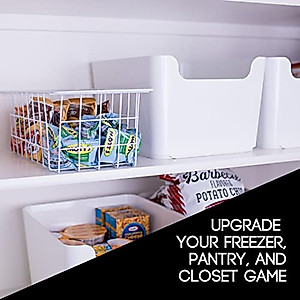 2 Pack Chest Freezer Storage Baskets Stackable Wire Freezer Organizer Bins Rack with Handles for Kitchen, Pantry, Office, Bathroom, Laundry Room- Freezer Basket Fits Most ( 8 x 16.5 x 6 inch)