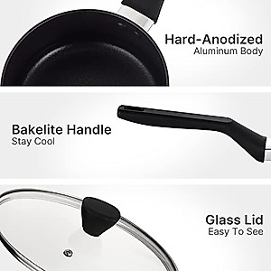 QStar Hard-Anodized Aluminum 3.5qt Nonstick Sauce Pan in Black with Lid and Cool Touch Handles