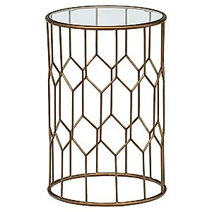 Amazon Brand – Rivet Geometric Modern Glass and Metal Side End Table Stand, 15.6" W, Gold Finish