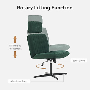 EYYTHUNG Home Office Chair No Wheels with Headrest Extra Wide Crossed Armless Desk Chair Adjustable Makeup Chair for Bedroom Dark Green