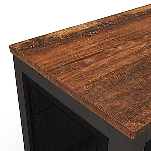 CuisinSmart Dog Crate Furniture, 40inch Particle Board Dog Crate Wooden Dog Kennel Furniture with Door Lock and Double Door for Dog-Black + Dark Walnut