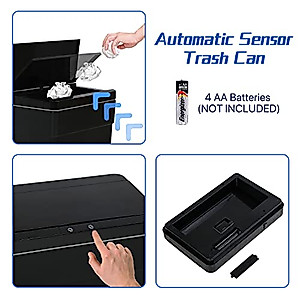 HHS Kitchen Trash Can 13 Gallon 50L Garbage Can Motion Sensor Plastic Waste Bin Touch Free High Capacity Recycle Dustbin with Lid for Home Office Bedroom Bathroom, Black