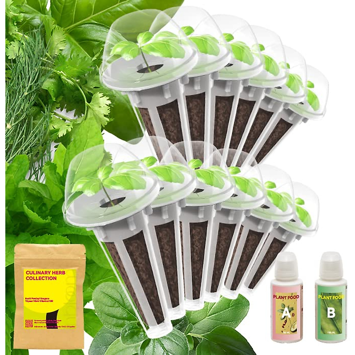 Herb Seed Starter Pod Kit Plant for idoo, Ahopegarden, and inbloom 10 Pods Hydroponics, Indoor Garden, 12-Pods (350+ Seeds Included Basil, Parsley, Oregano, Thyme, Mint, Cilantro, and Dill)