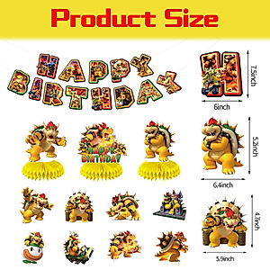 Mario Bowser Birthday Party Decorations, Include Banner,Hanging Swirls and Table Decorations Honeycomb Centerpieces for Cartoon Bowser Party Supplies.