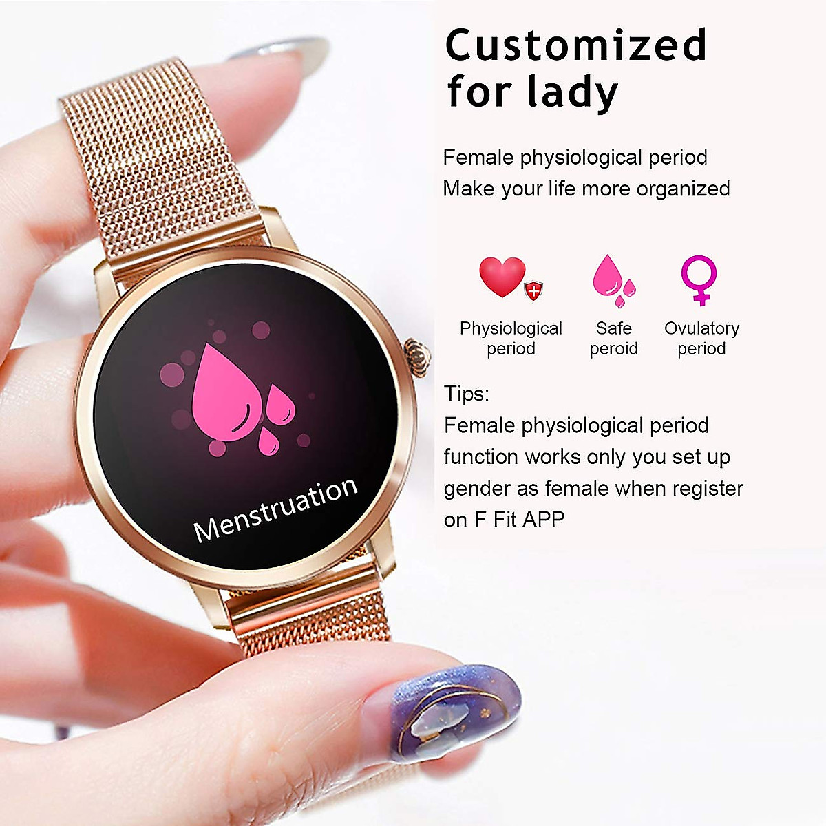 Smart Watch for Women, RAIMI Fashion Fitness Watch with Heart Rate Blood Pressure Sleep Tracker Pedometer Multiple Sport Modes, Waterproof, Sport SmartWatch Sync with Google Fit, iOS & Android App
