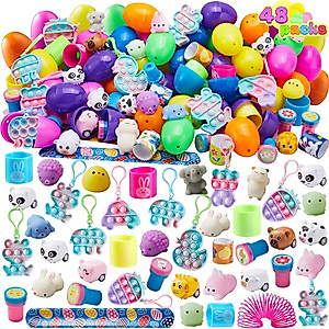 JOYIN 48 PCS Prefilled Easter Eggs with Assorted Toys,Plastic Easter Eggs Stress Relief Toys for Easter Basket Stuffers, Easter Party Favors, Easter Egg Hunt, and Easter Goodie Bag Fillers