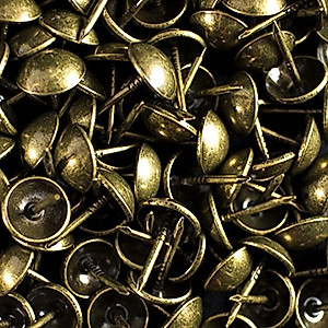 Decotacks 100 Pcs/Box Upholstery Tacks Upholstery Nails ∅7/16" Head x 1/2" Long Shank Antique Brass DX0511AB