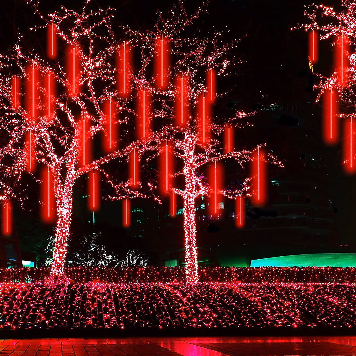 LED Falling Rain Light 30cm 8 Tubes 240 LED High Brightness Lcicle Cascading Icicle String Light for Christmas New Year Night Lighting Garden Tree Home Decor, Red