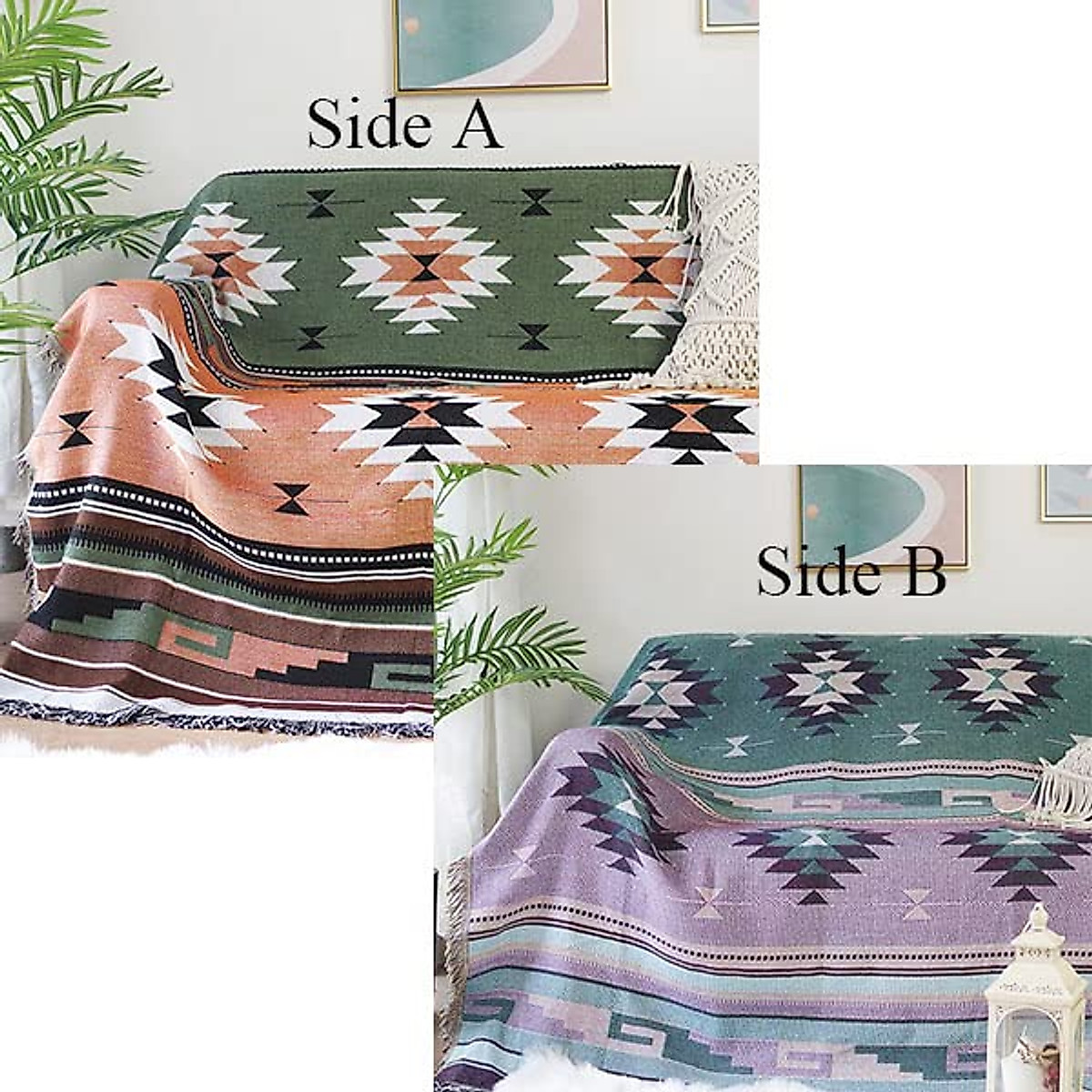 Pretyw Aztec Throw Blanket Southwest Blankets with Tassels Cozy Reversible Southwestern Navajo Throw Blanket Multi-Function for Couch Chair Sofa Bed Outdoor Travel 63 x 51 Inches