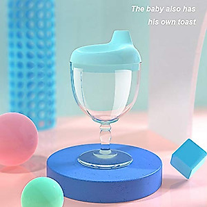 Rfvtgb 5oz (150ML) Baby Goblet Water Bottle Infant Goblet Sippy Cup for Toddlers No Spill Plastic Baby Goblet Party Cups with Duckbill Mouth Shape Lid for Feeding Baby Training (Blue)