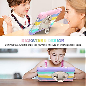 TSQ Case for 8.0 Inch 2019 SM-T290/T295 for Kids Girls | Heavy Duty Rugged Protective Cute Colorful Case w/Stand Hand Shoulder Strap for Tablet 8 Inch | Rainbow Pink