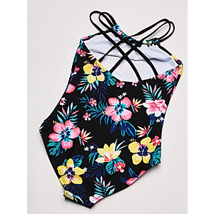 Kanu Surf Girls' Jasmine Beach Sport Halter One Piece Swimsuit, Brooke Black, 12